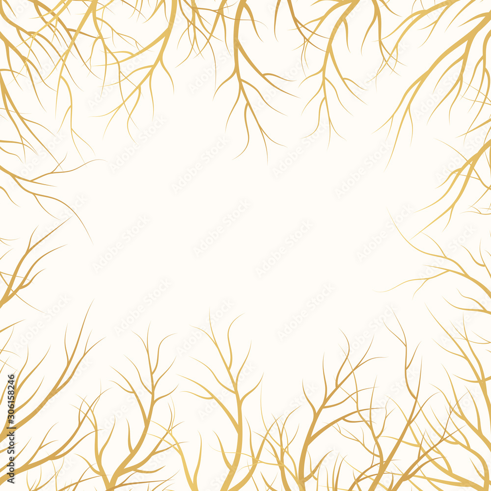 Tree root ornate golden frame. Gold autumn border. Vector isolated ...