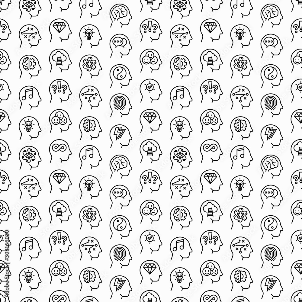 Mental health seamless pattern with thin line icons: mental growth ...