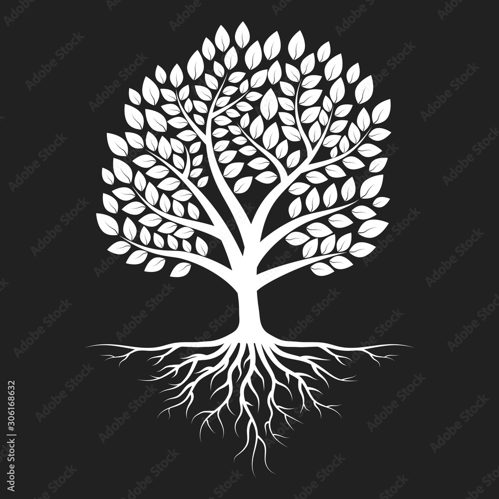 Tree with roots silhouette. Vector isolated Illustration. Stock Vector ...