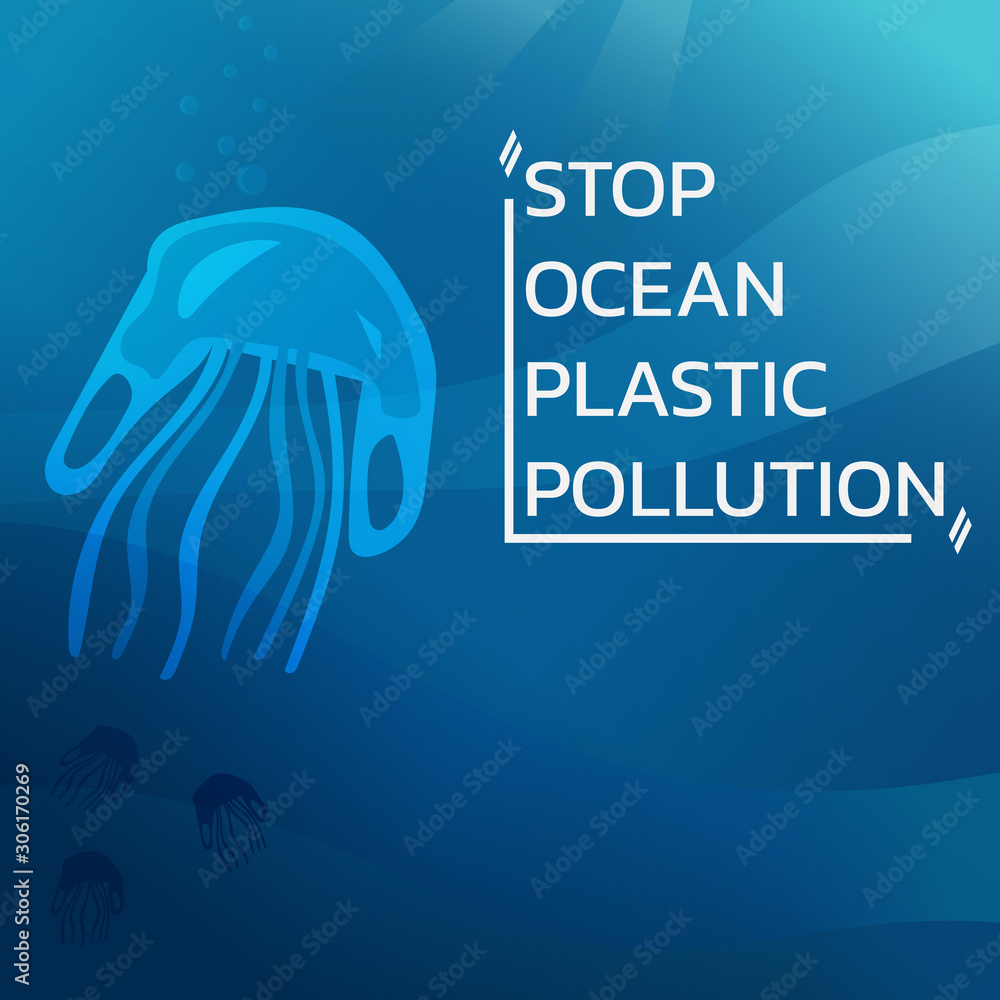 stop ocean plastics environmental pollution concept, plastics jellyfish ...