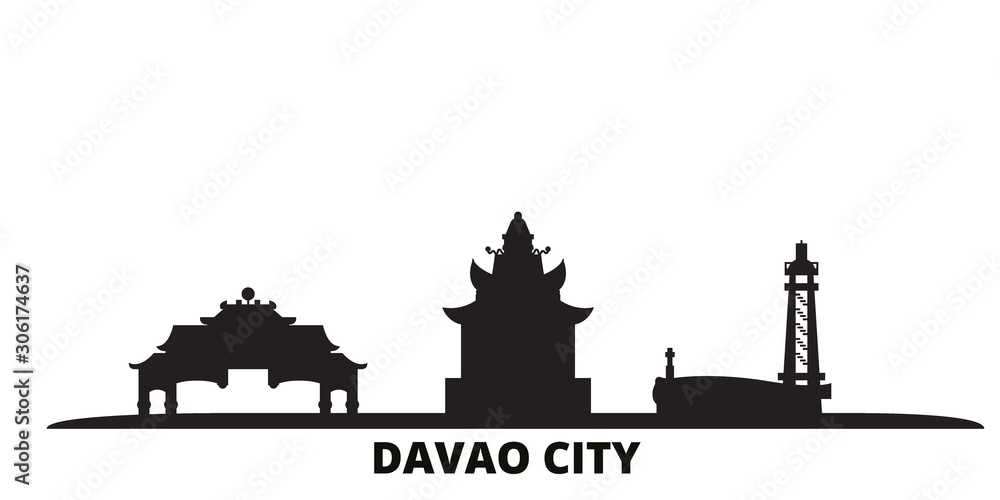 Philippines, Davao City city skyline isolated vector illustration ...
