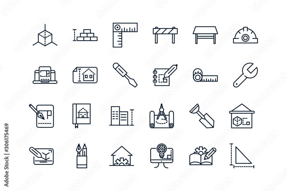 architecture construction tools icons set line Stock Vector | Adobe Stock