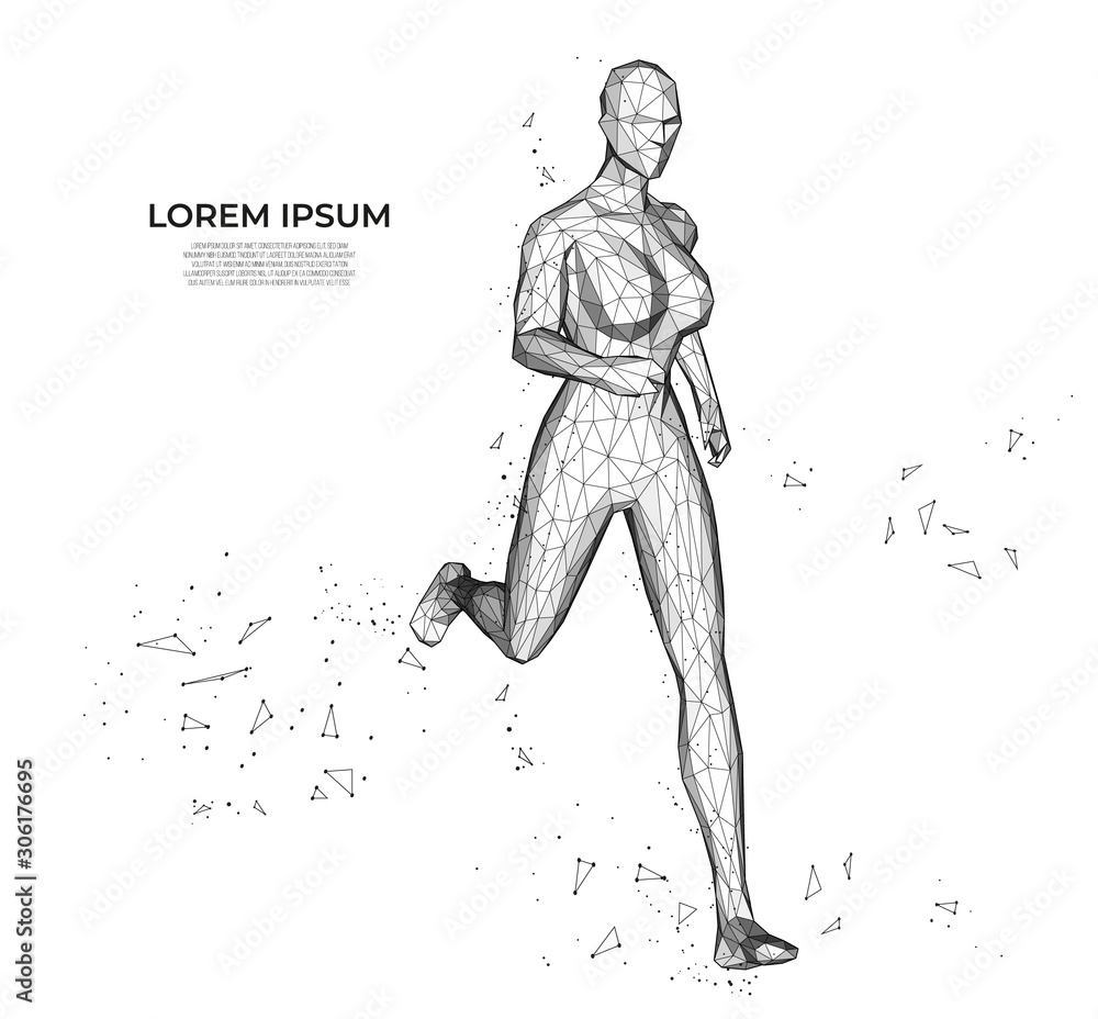 Human body low poly wireframe. Athlete, Running girl from triangles ...