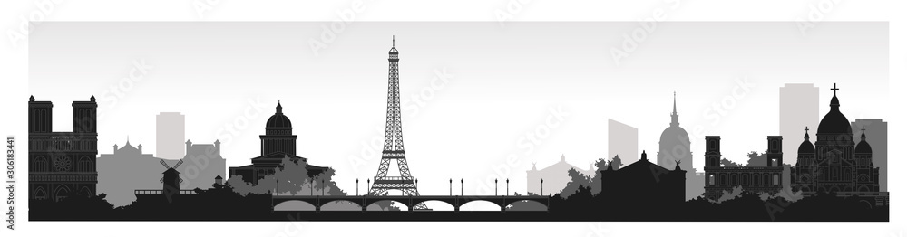 Panorama of Paris flat style vector illustration. Cartoon Paris ...