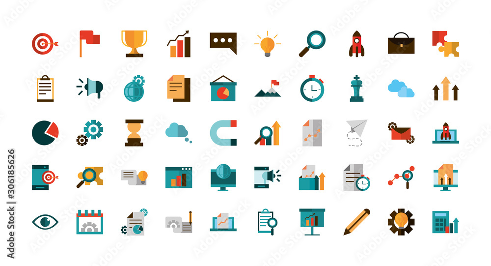 business strategy network icons set Stock Vector | Adobe Stock