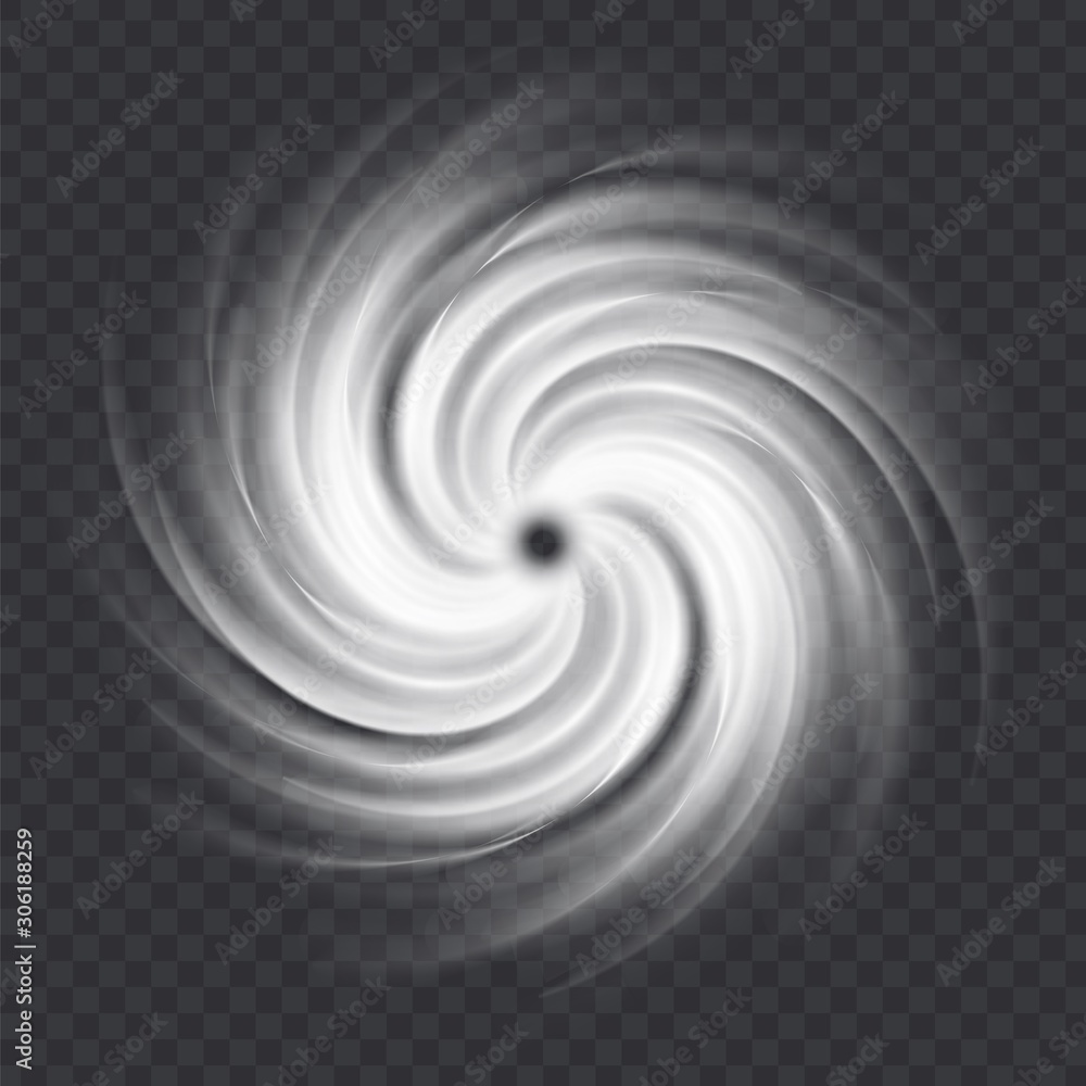 Hurricane swirl isolated on a transparent background. White top view of ...