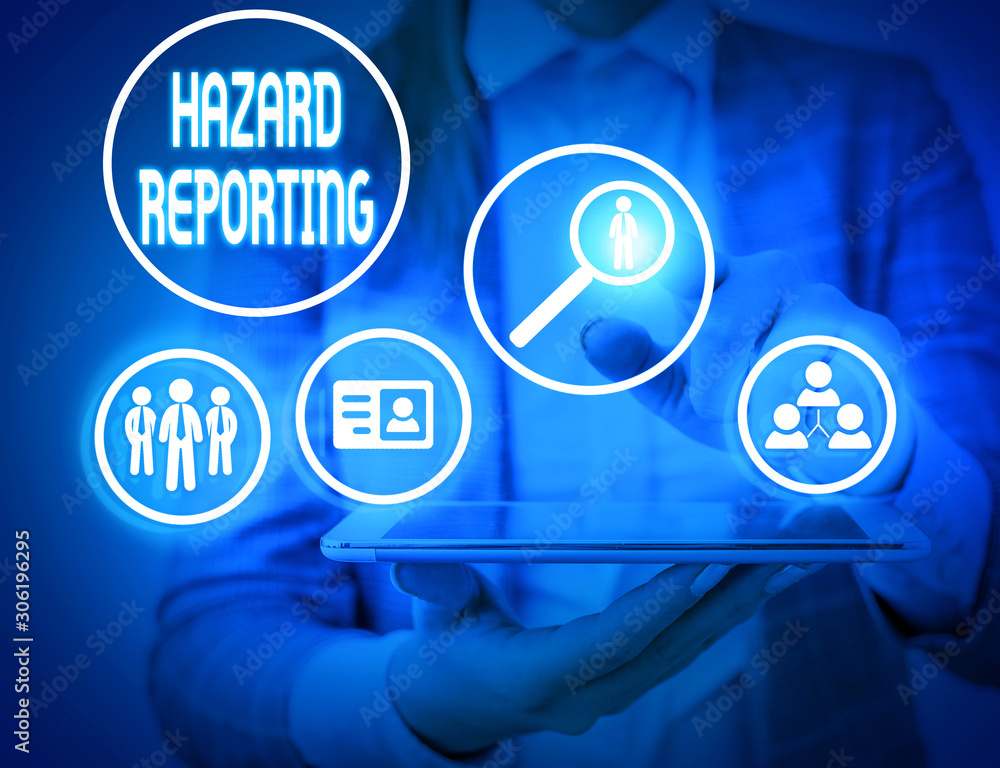 Writing note showing Hazard Reporting. Business concept for account or ...