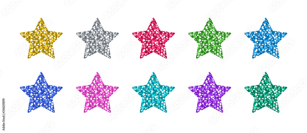 Glitter Star Set In Differently Colors Stock Vector | Adobe Stock