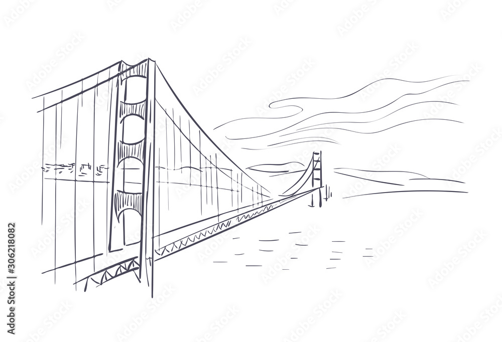 Golden Gate bridge usa America vector sketch city illustration line art ...