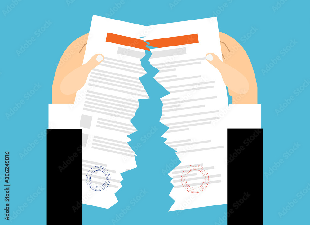 Businessman hands tearing apart contract. Contract termination concept ...