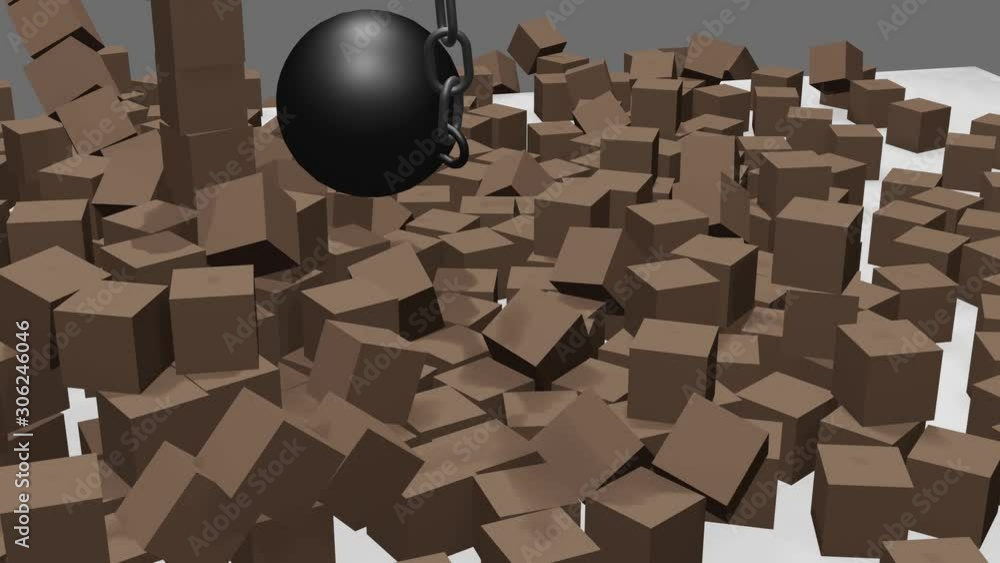 Wrecking Ball smashes into cubes. 3D Animation in High Resolution. 4K ...