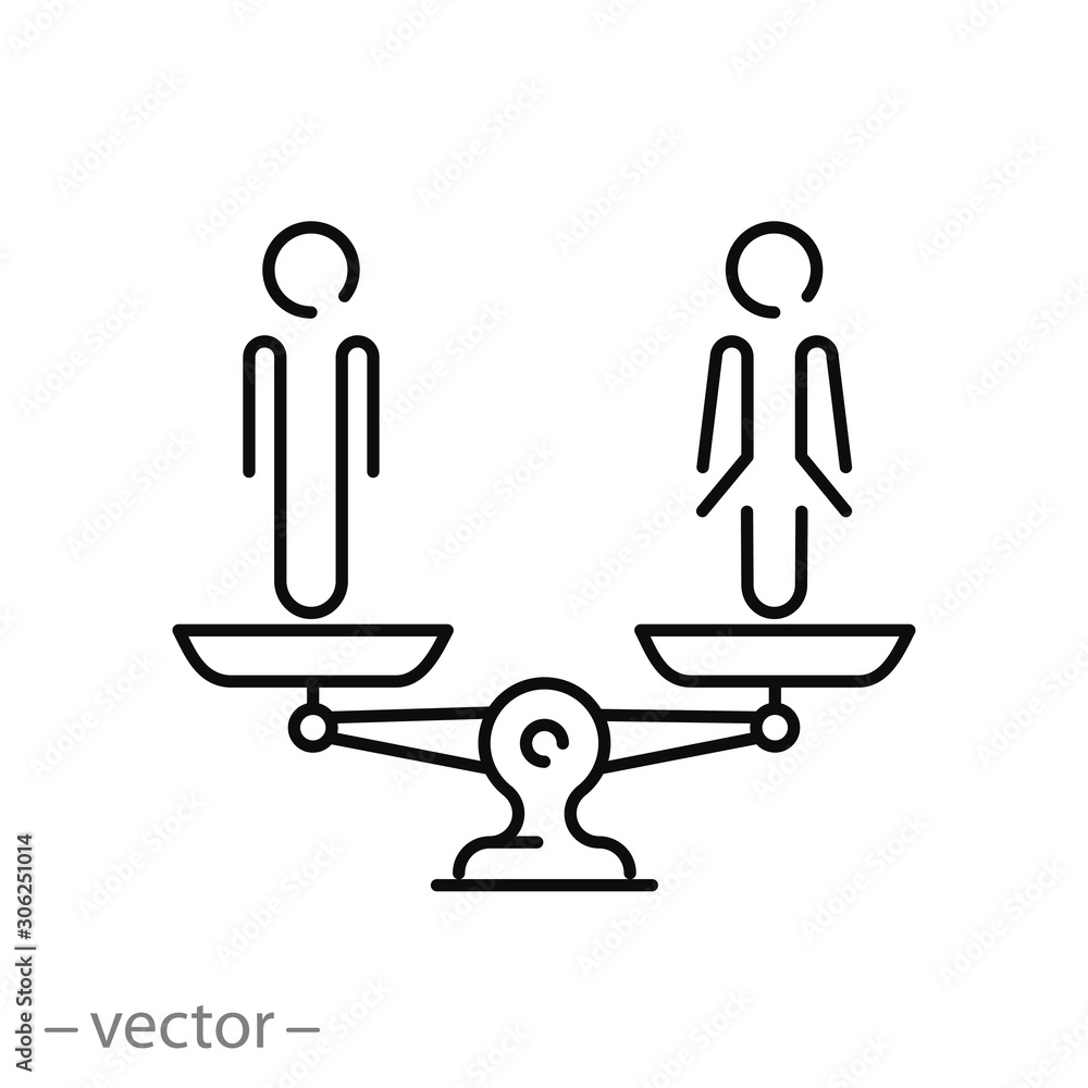 compare women and men on scales icon, gender inequality, balance ...