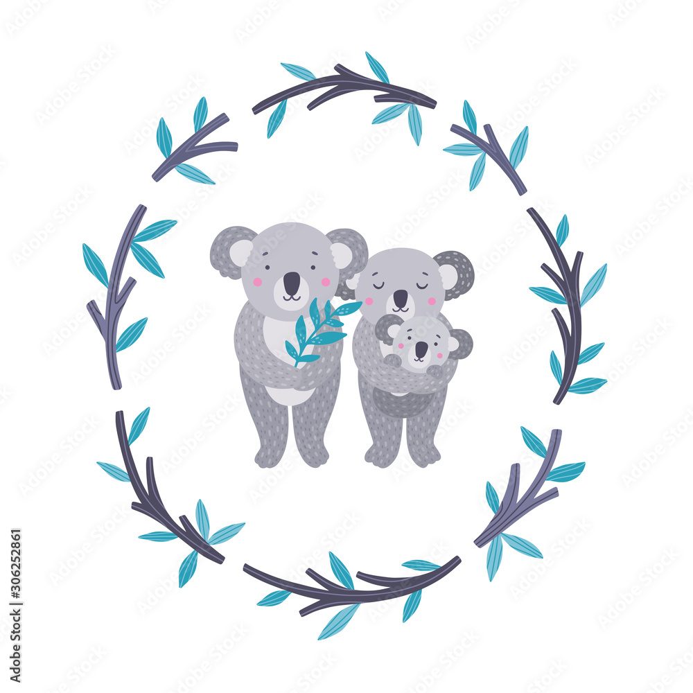 Koala family vector illustration. Cute bear hand drawn card with mother ...