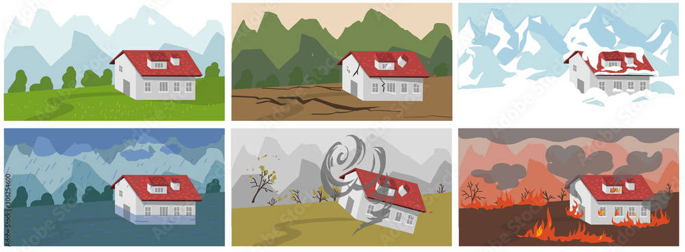 natural disaster. set cataclysms. Catastrophe and crisis Background ...