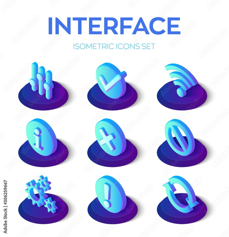 Interface icons set. User interface 3D isometric icons for mobile and ...