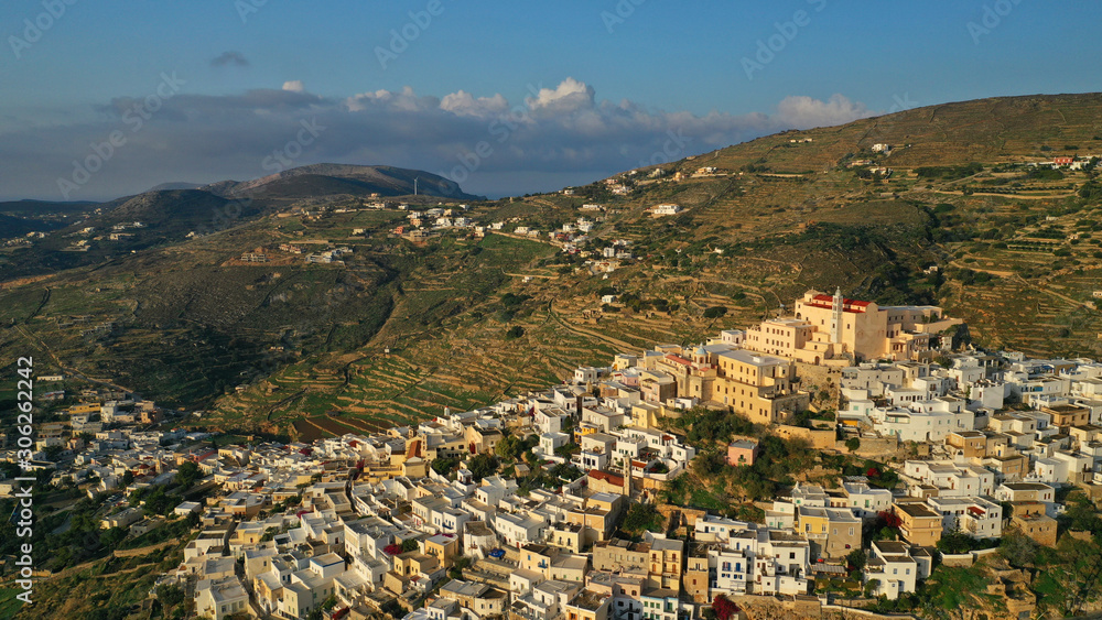 Aerial drone photo of iconic uphill catholic settlement of ano Syra ...