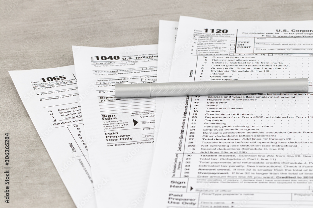 Tax form business financial concept: macro view of individual return ...