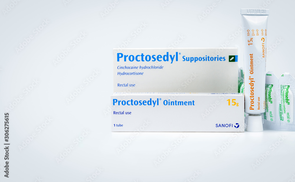 CHONBURI, THAILAND-AUGUST 3, 2018 : Proctosedyl Suppositories and ...