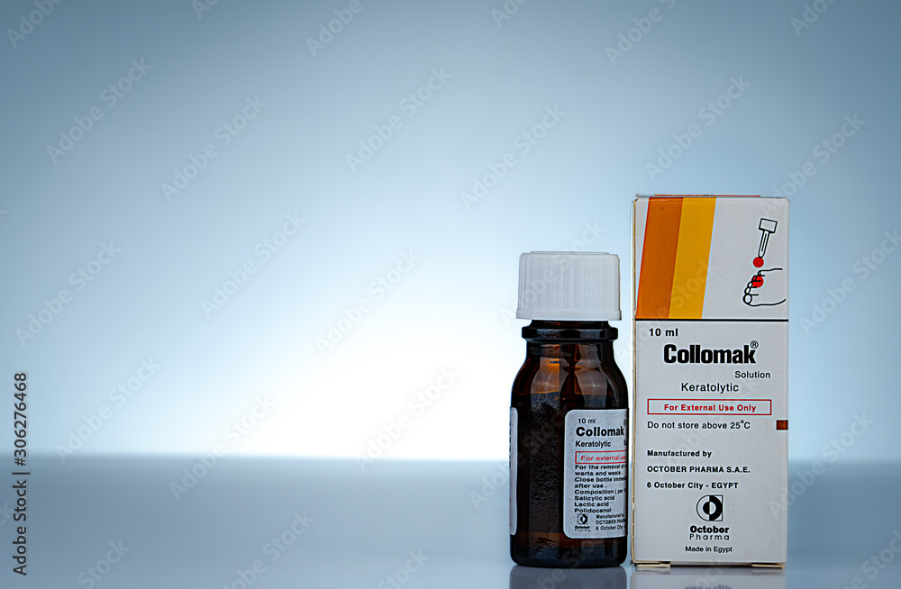 CHONBURI, THAILAND-OCTOBER 27, 2018 : Collomak solution. Salicylic acid ...