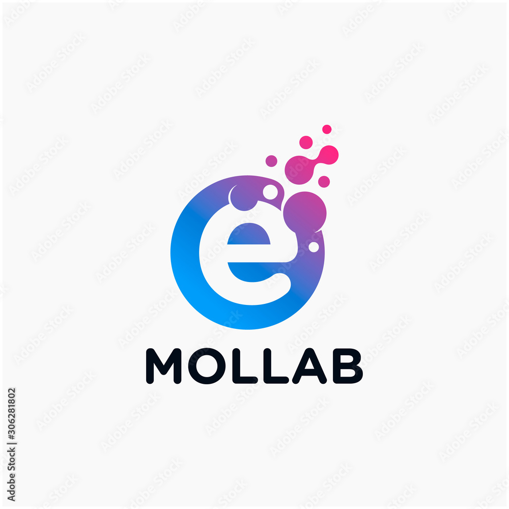 initial Letter E with molecule element. Lab Logo Design concept. Design ...
