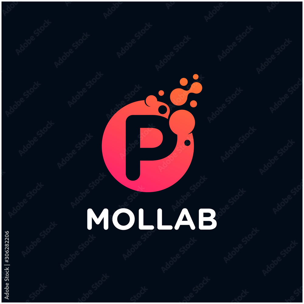initial Letter P with molecule element. Lab Logo Design concept. Design ...