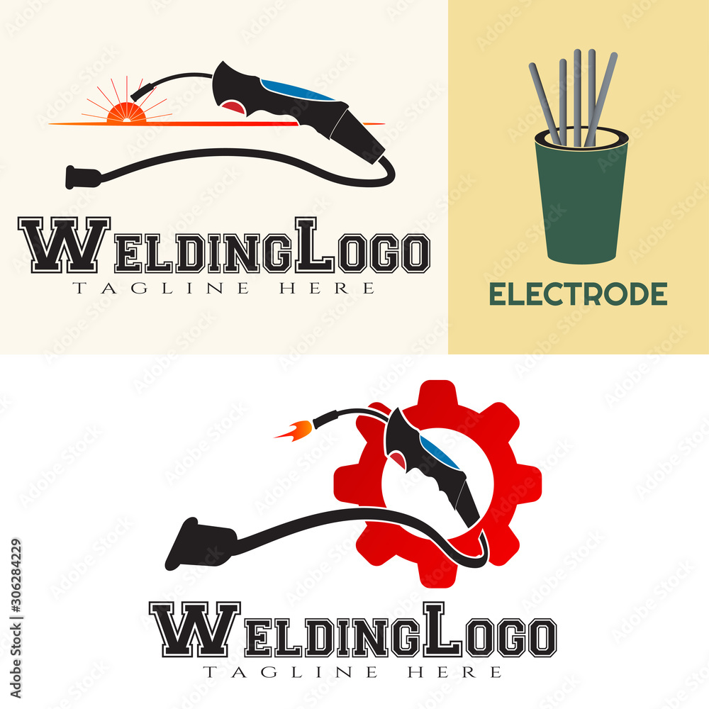 Welding torch logo with spark concept design. Welder tool icon ...