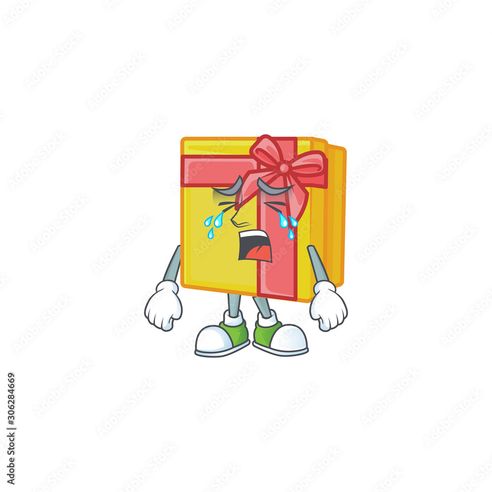 Sad Crying yellow gift box cartoon character design style Stock Vector ...