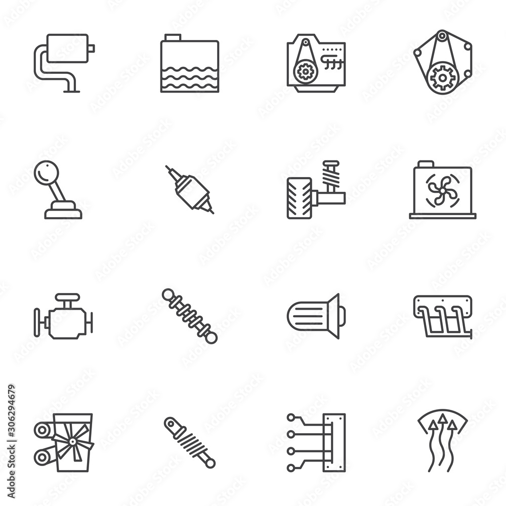 Car parts line icons set. linear style symbols collection, outline ...