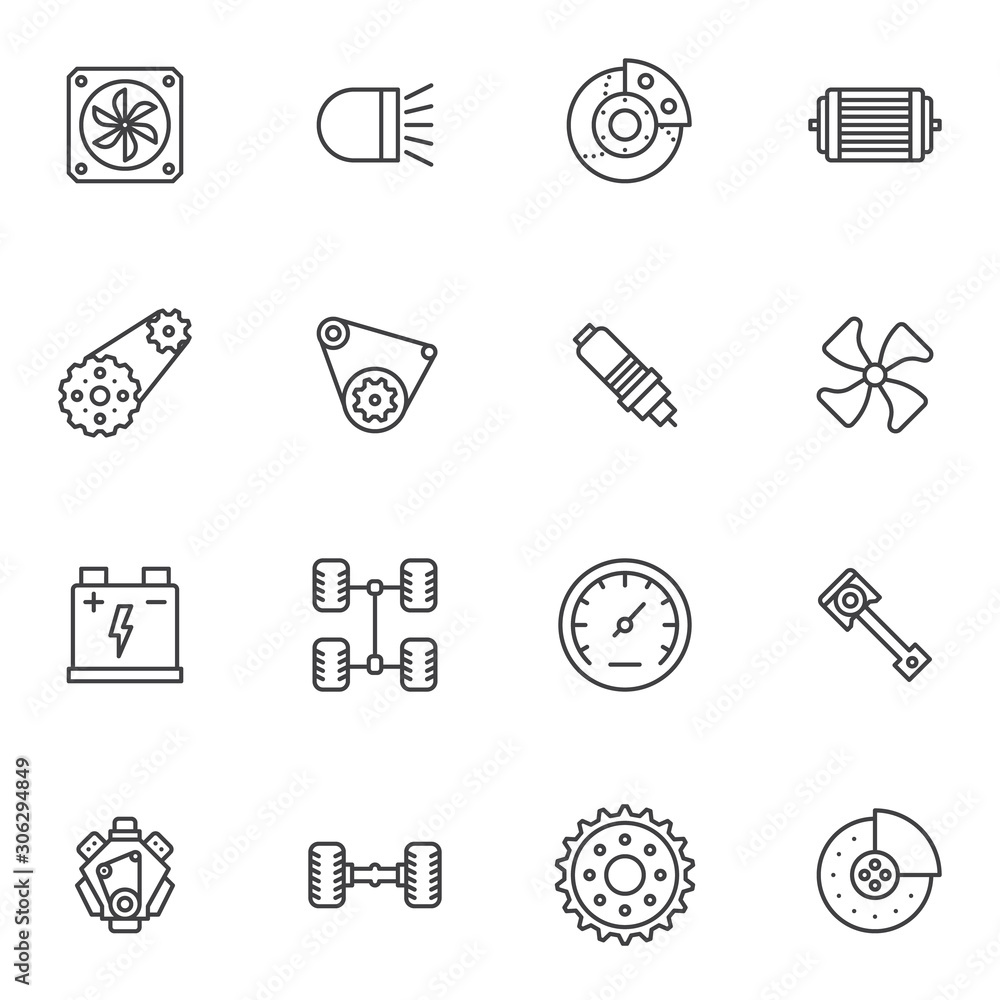 The car parts line icons set. linear style symbols collection, outline ...