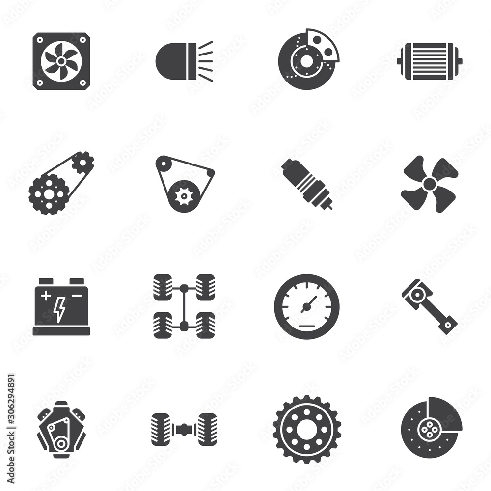 Vetor de The car parts vector icons set, modern solid symbol collection ...
