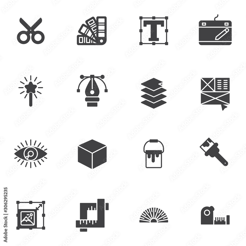 Graphic design tool vector icons set, modern solid symbol collection ...