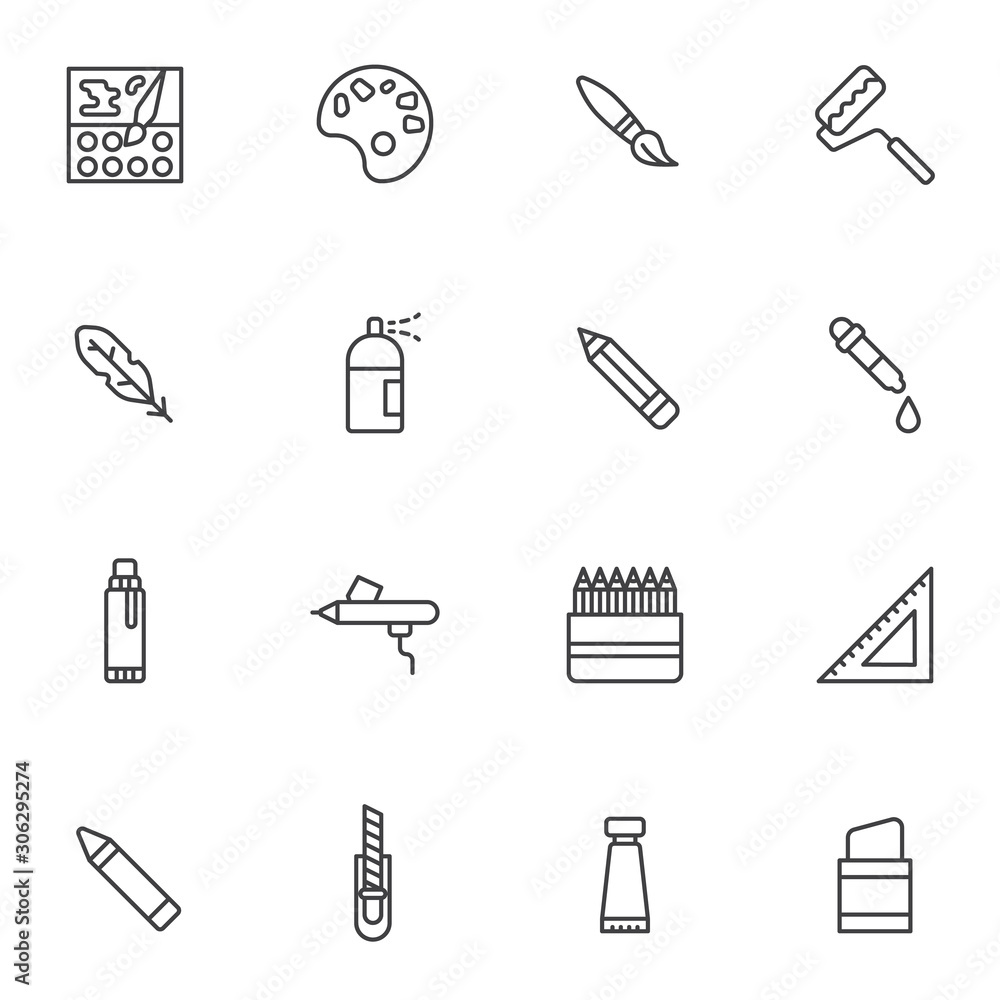 Painting tool line icons set. Graphic design linear style symbols ...
