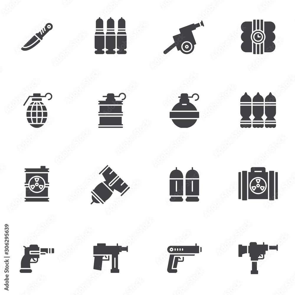 Military ammunition vector icons set, modern solid symbol collection ...