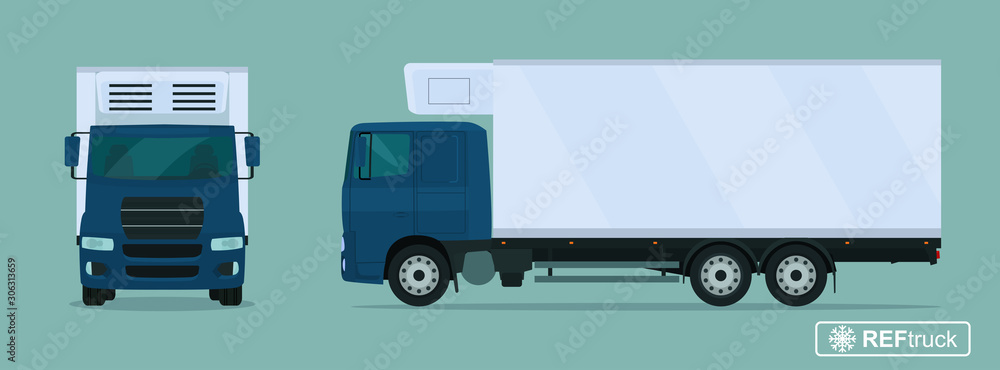 Refrigerated truck. Side and front view. Vector flat style illustration ...
