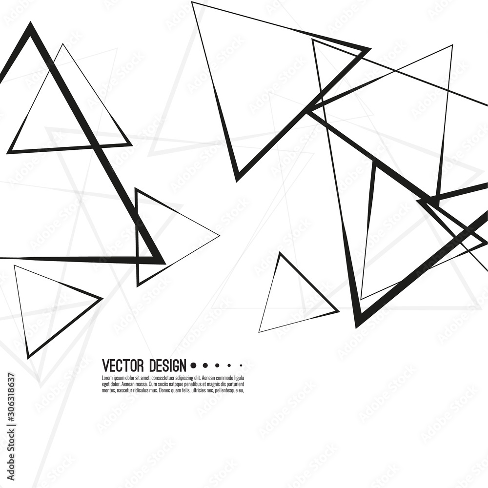 Abstract monochrome background with dynamic flying triangular geometric ...