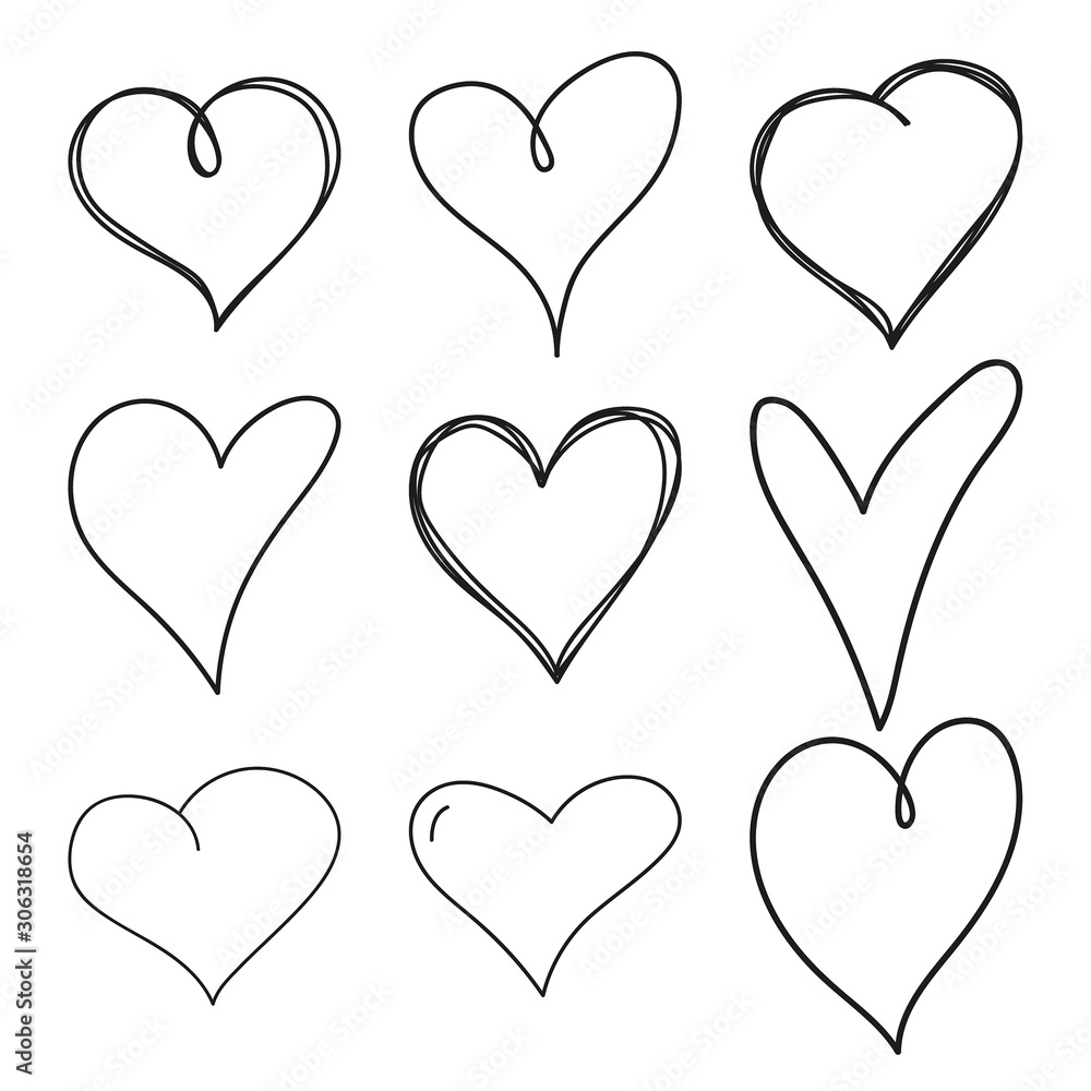 Set of black scribble hand drawn hearts. Vector collection of hearts ...