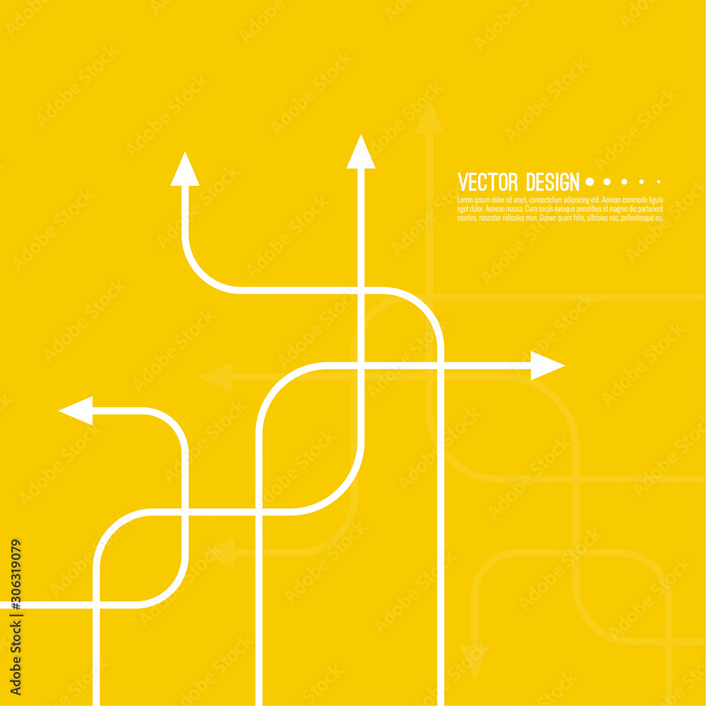 Vector abstract background with various curved direction arrows. The ...