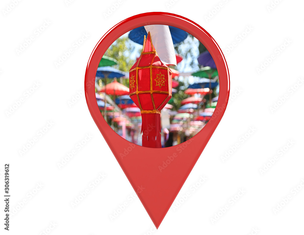 Loation or red pin indicating the location on various tourist ...