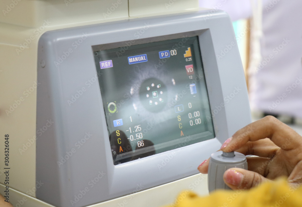 Eye examination, Modern ophthalmology clinic. Tools for checking the ...