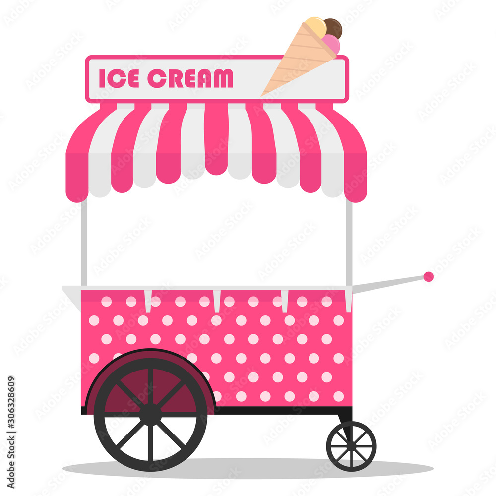 Realistic street food cart with wheels. Ice cream cart vector ... Realistic street food cart with wheels. Ice cream cart vector ...