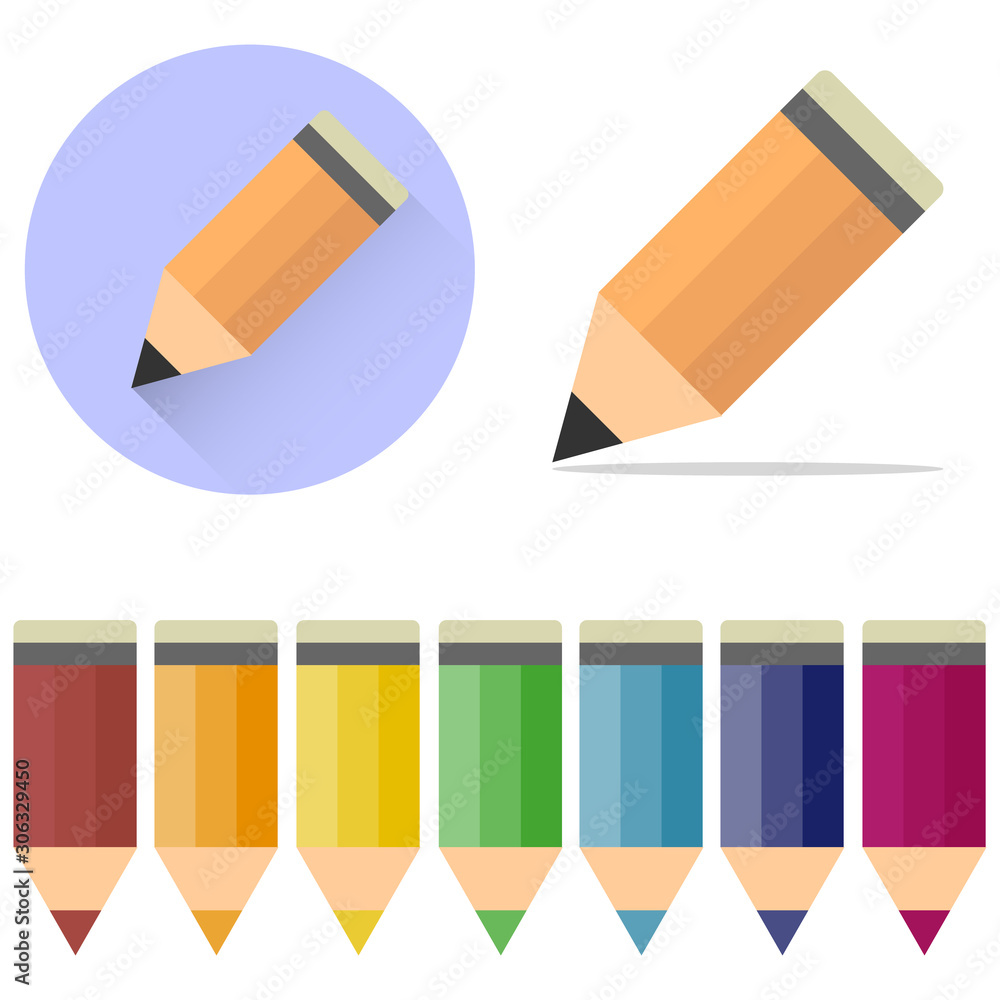 Pencils, a set of cartoon, colored pencils. A pencil icon with a shadow ...