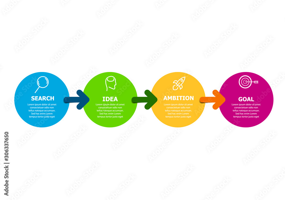 4 part template with easy line infographic icons and arrows - Vector ...