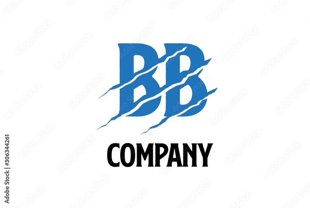 Blue BB letter template logo design with scratch effect Stock Vector ...