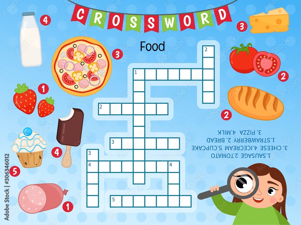 Educational game for kids. Crossword Food. Kids activity sheet, Stock ...