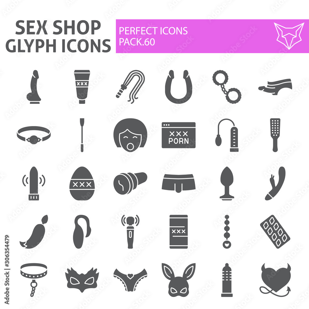 Vecteur Stock Sex Shop Glyph Icon Set Sex Toys Symbols Collection