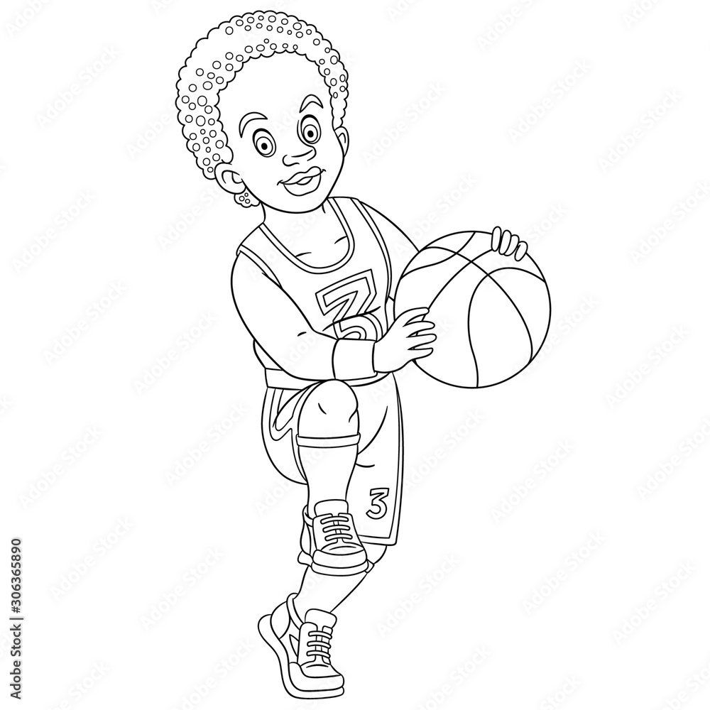 coloring page with boy playing basketball Stock Vector | Adobe Stock