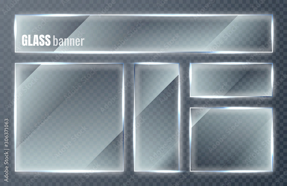 Glass plates set. Glass banners on transparent background. Flat glass ...