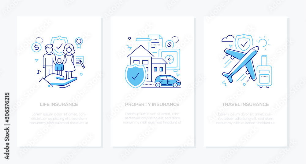 Types of insurance - line design style banners set Stock Vector | Adobe ...