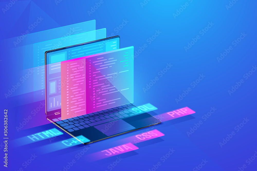 Software Development Application Design Coding And Programming On Computer Laptop Concept With