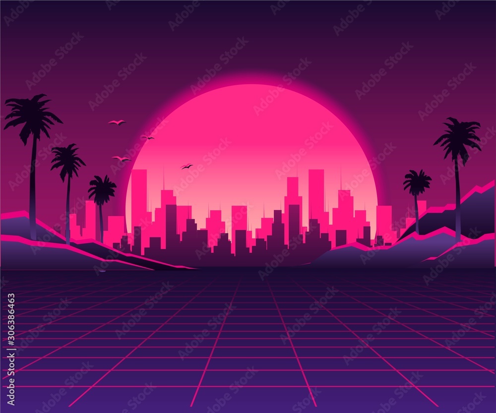 Retro 80s wave space, 1980s retro futuristic style background, digital ...